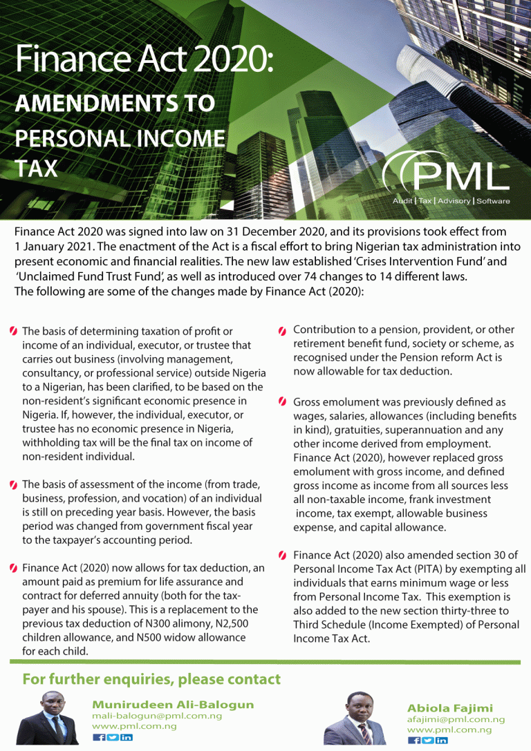 Finance Act 2020: AMENDMENTS TO PERSONAL INCOME TAX